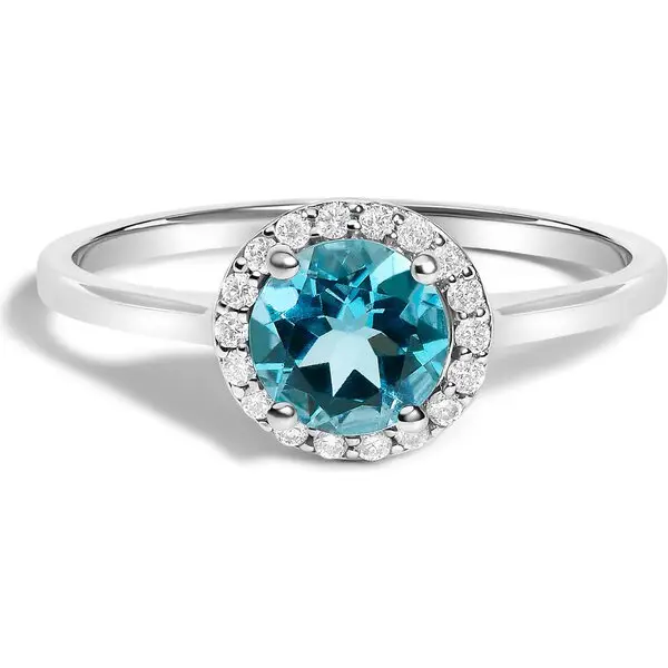 HAUS OF BRILLIANCE 10k Gold Gemstone And Diamond Halo Ring - White | Blue Topaz